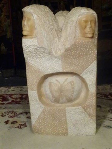 NATIVE AMERICAN STONE SCULPTURE, 3 FACES WITH CARVED