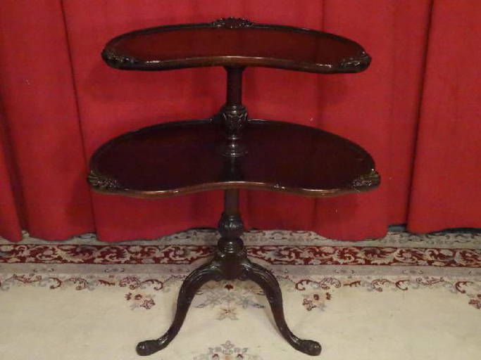 Mahogany 2 Tier Serving Table, Kidney Shape Table Tops,