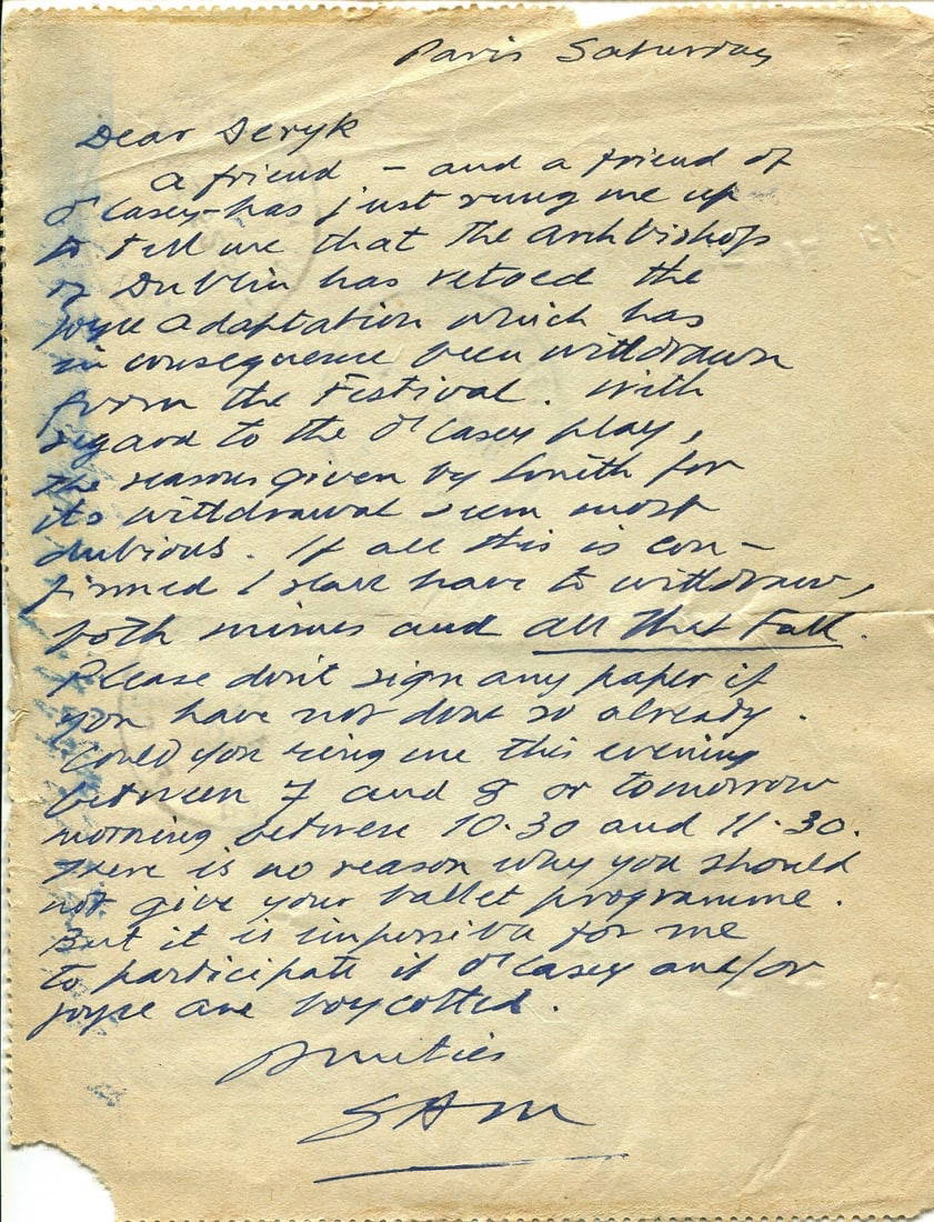 Beckett Samuel: (1906-1989) ´ It Is Impossible For Me To Participate If ...