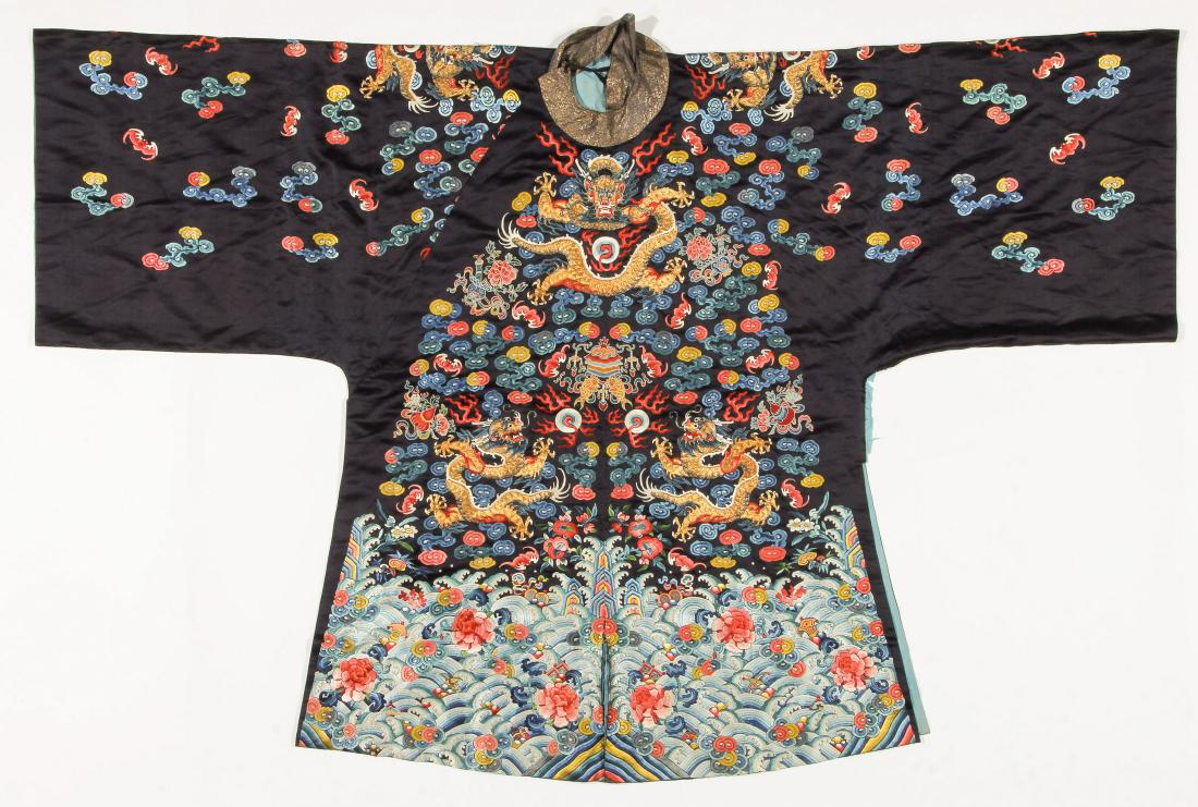 Antique Chinese Silk Embroidered Dragon Robe