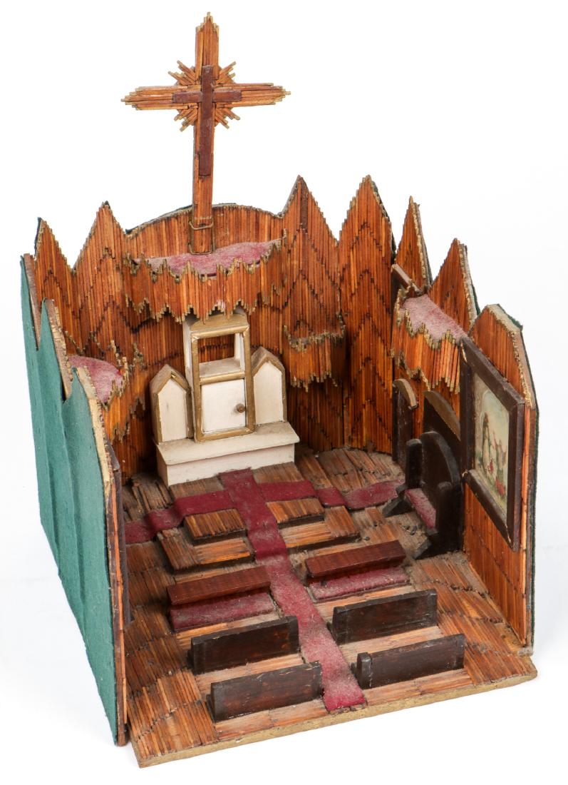 Vintage Folk Art Matchstick Church Interior