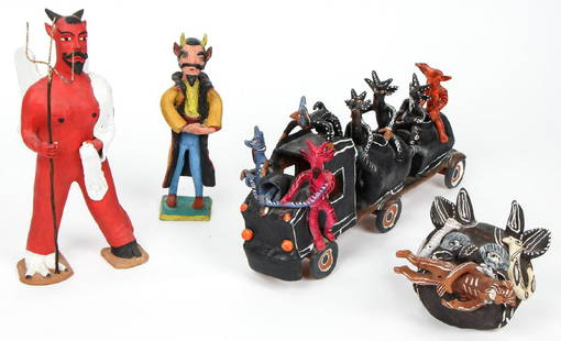 2 Mexican Ocumicho Clay Folk Art Diablo Sculptures