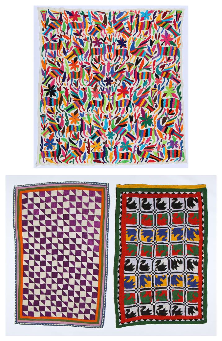 3 Vintage Indian Folk Art Quilts