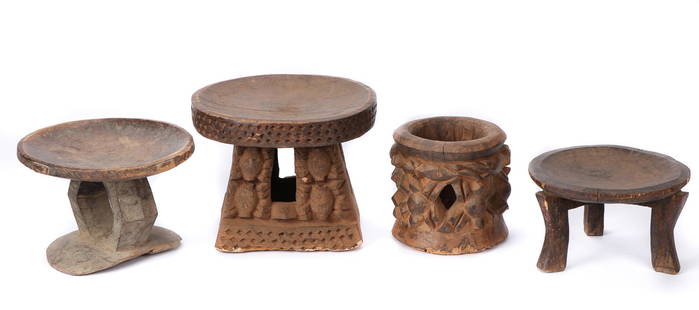 Four African Wooden Stools