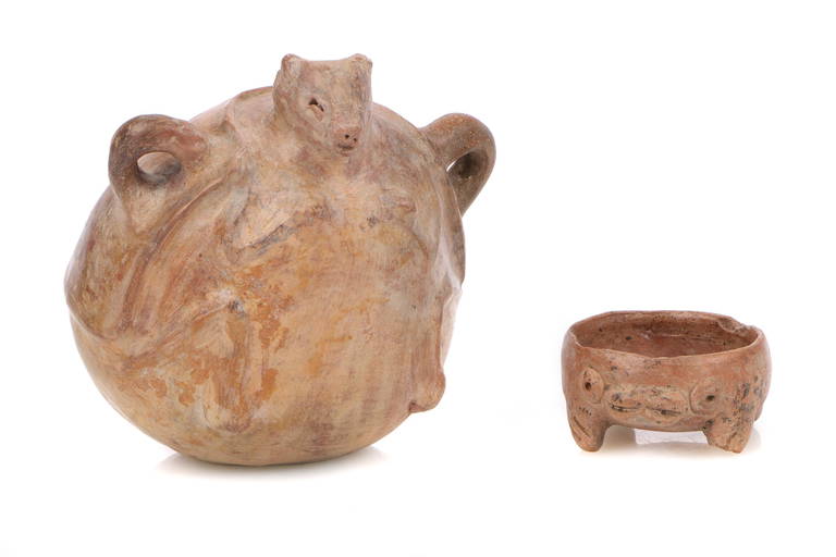 Two Pre Colmbian Mayan Rodent And Frog Vessels