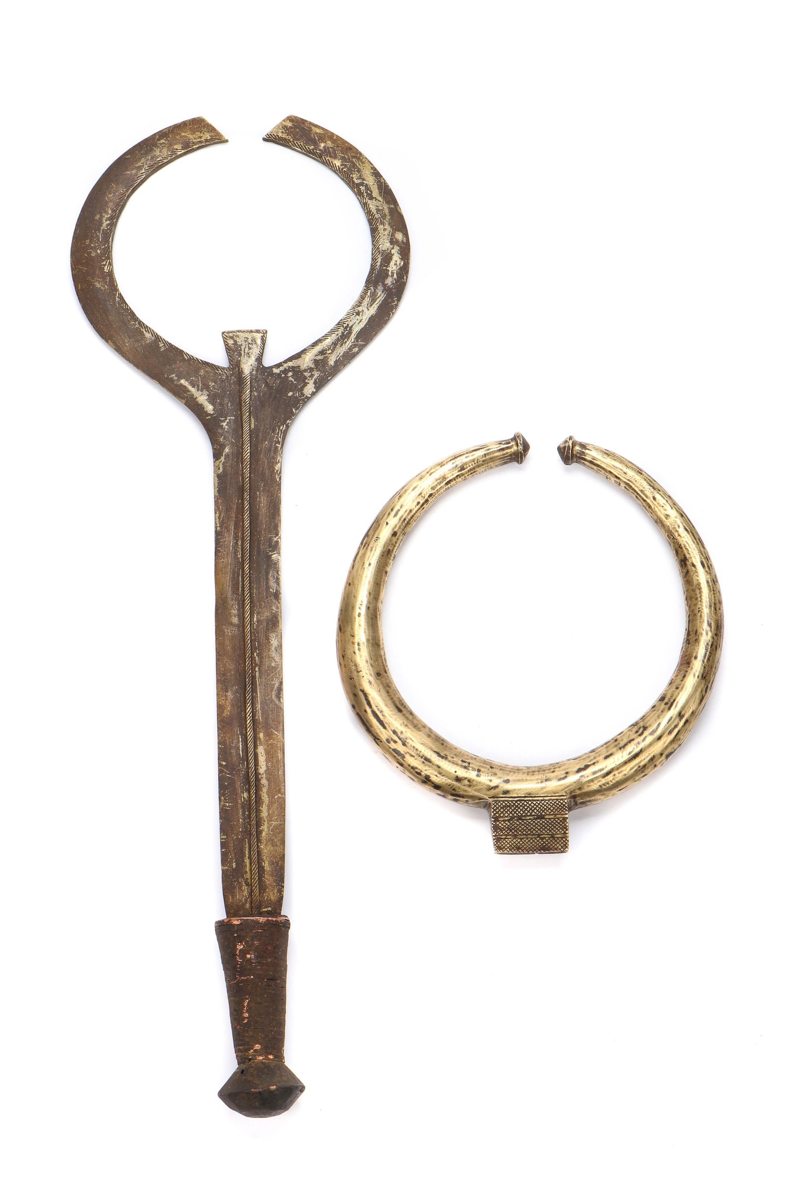 2 African Bronze Currency Pieces, Banda People, Congo