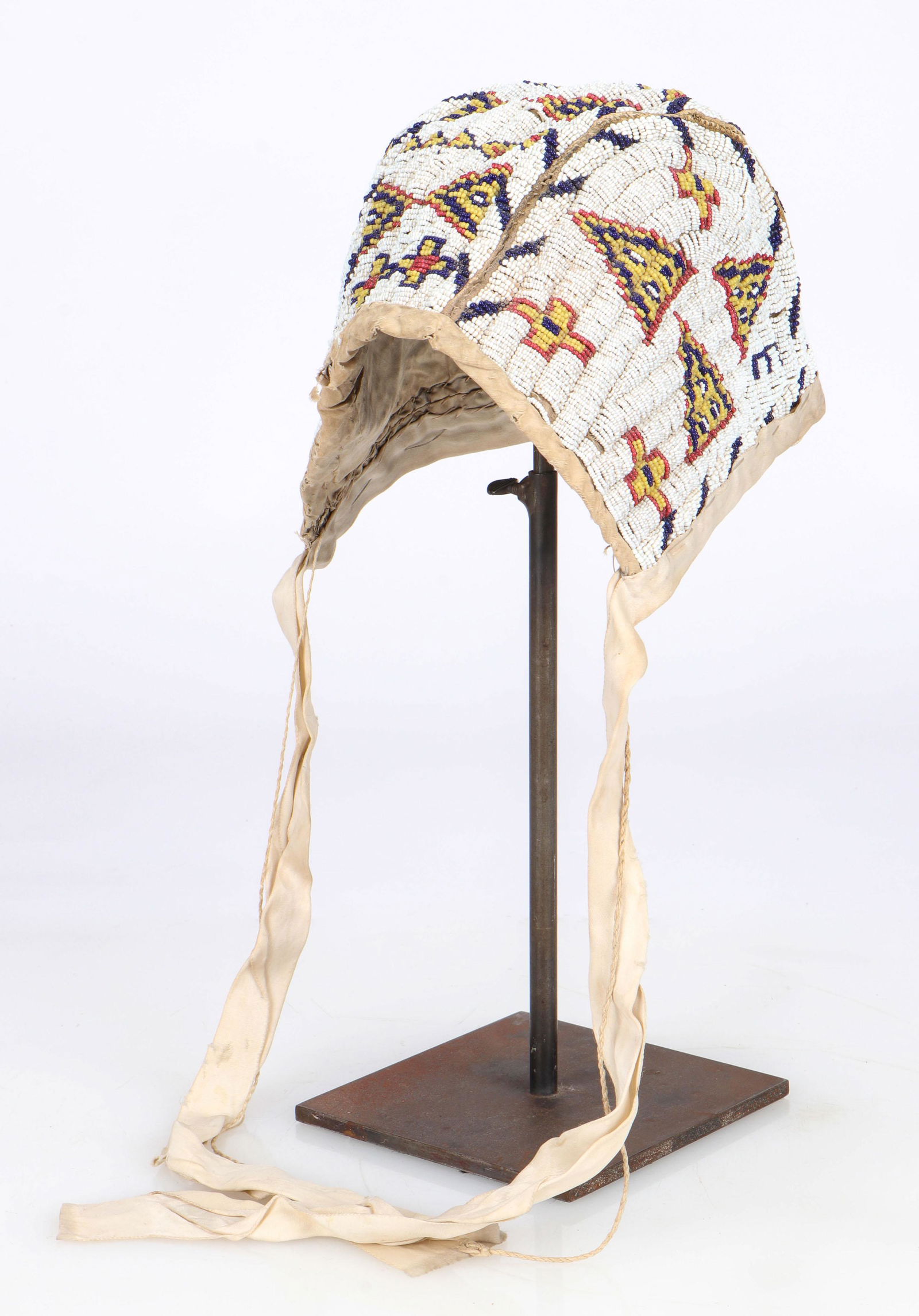 A Rare Native American Sioux Beaded Bonnet