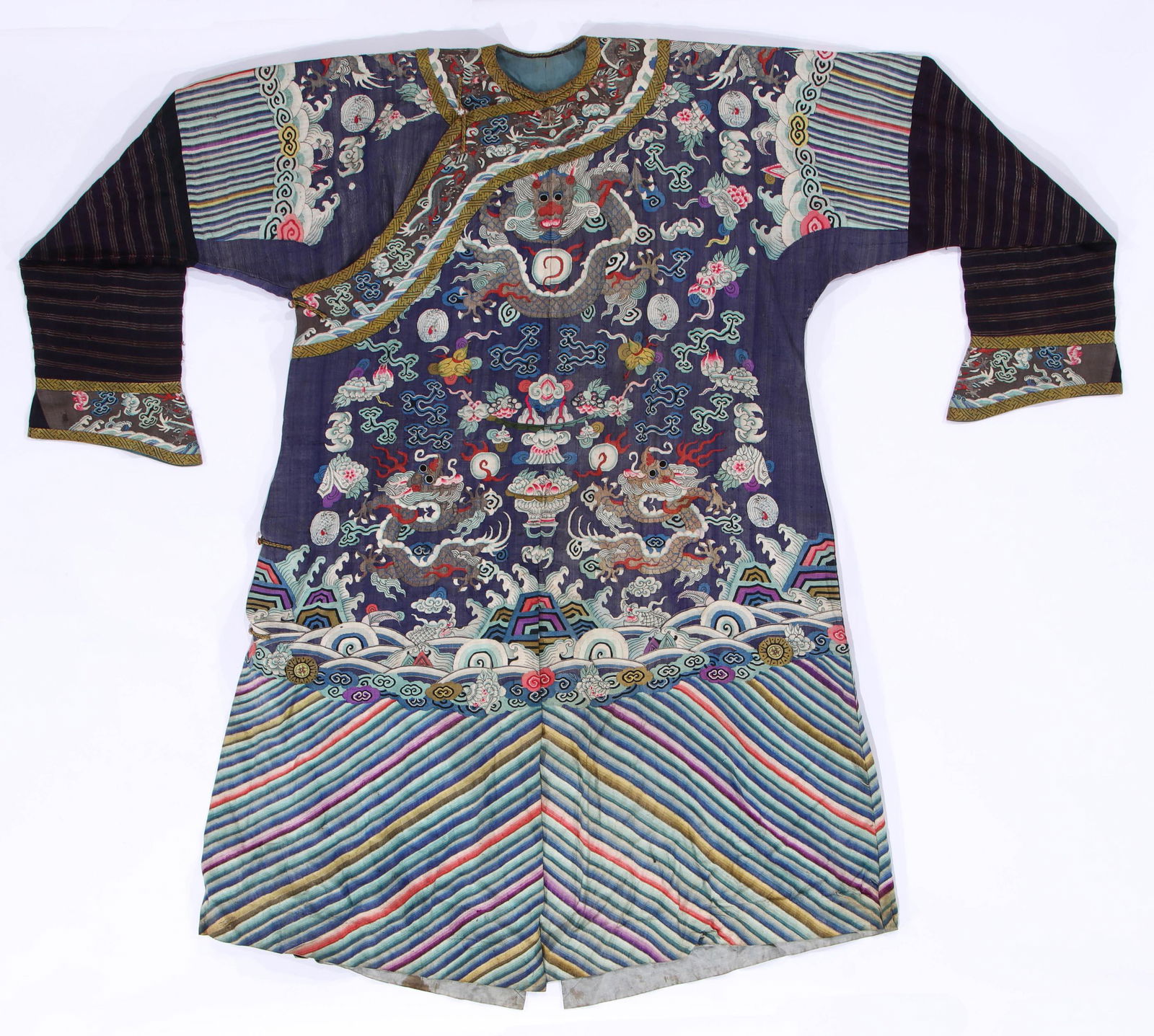 Antique Chinese Silk Dragon Robe, Qing Dynasty