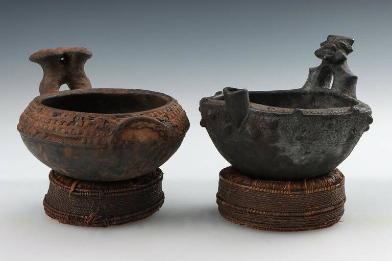 Two Antique African Ritual Clay Pots, Cameroon