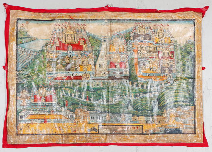 Antique Jain Pilgrimage Painting (tirtha Pata), India, Late 19th C.