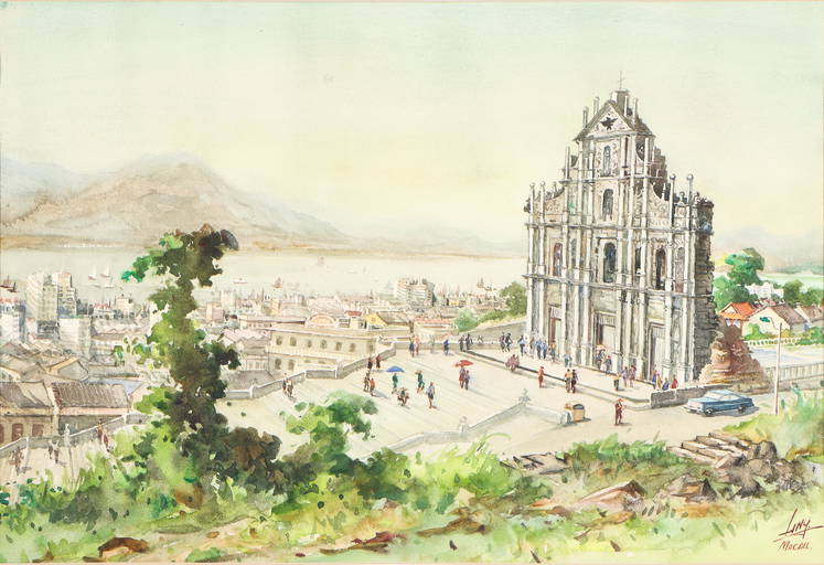 Chinese Watercolor View of Macau by Kam Cheong Ling (1911-1991) (#0413) on Sep 19, 2022 ...