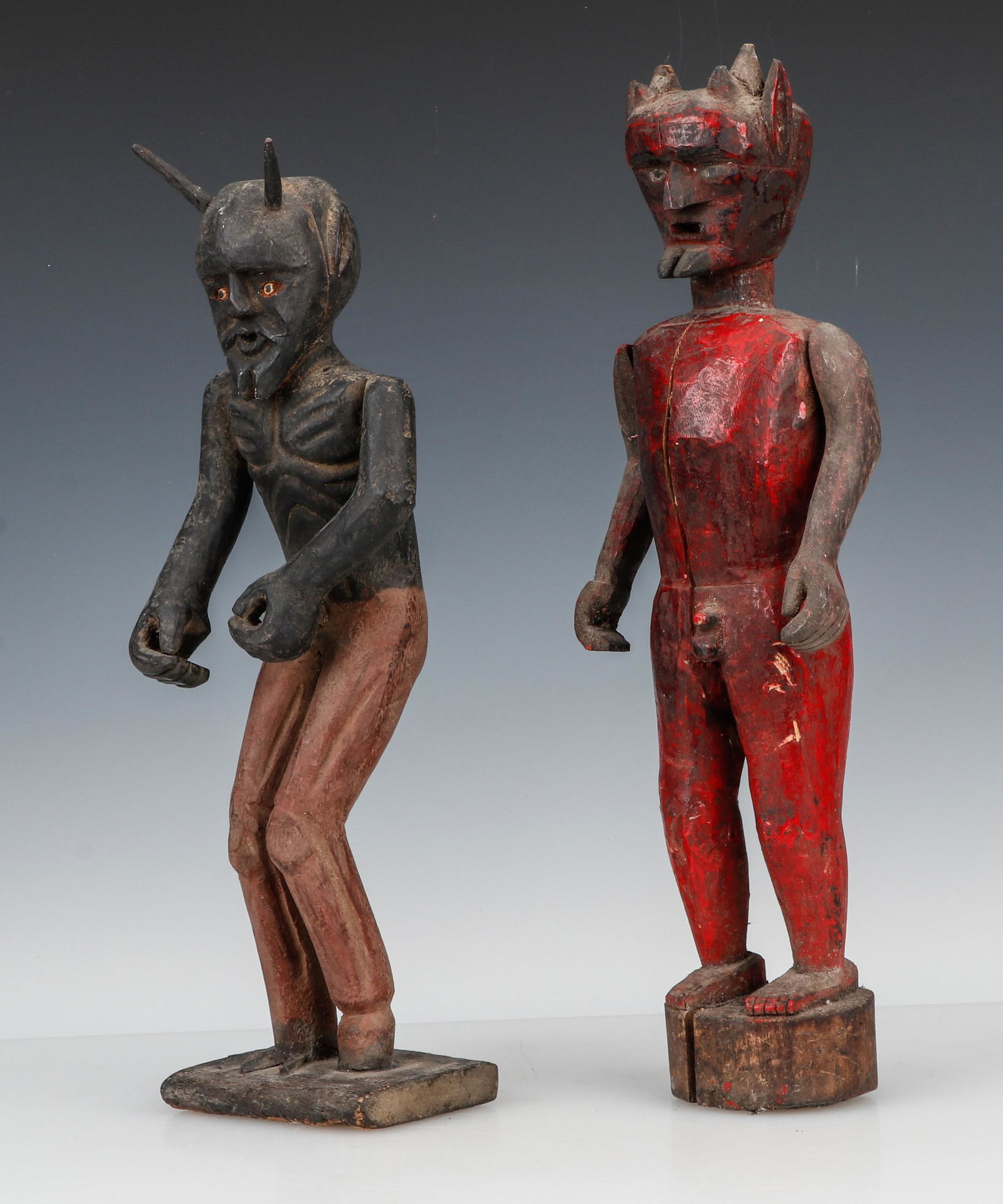 2 Guatemalan Folk Carved Red Devil Figures