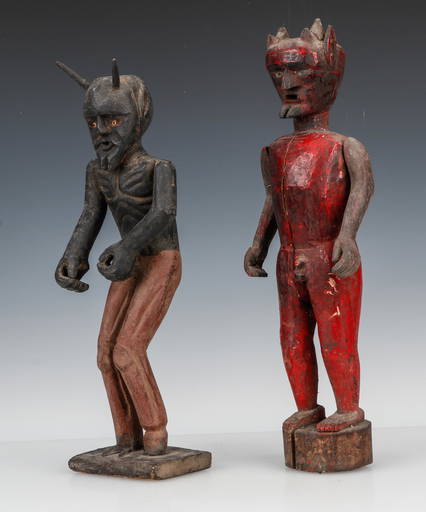 2 Guatemalan Folk Carved Red Devil Figures