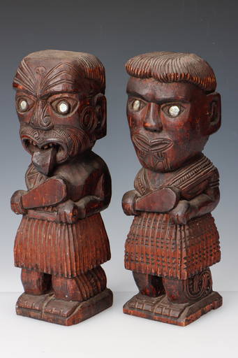 Maori Carved Wood Couple, Mid 20th C. (#0365) on Nov 14, 2022 ...