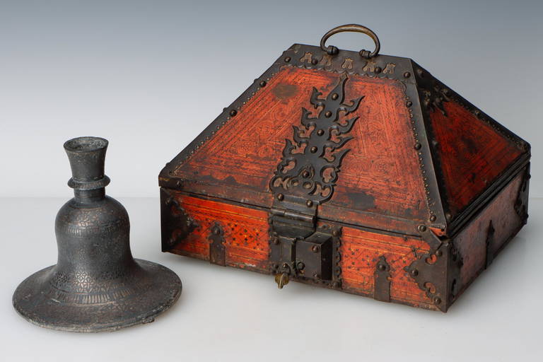 Antique Indian Kerala Dowry Box And Bidriware Hookah Base, 19th C.