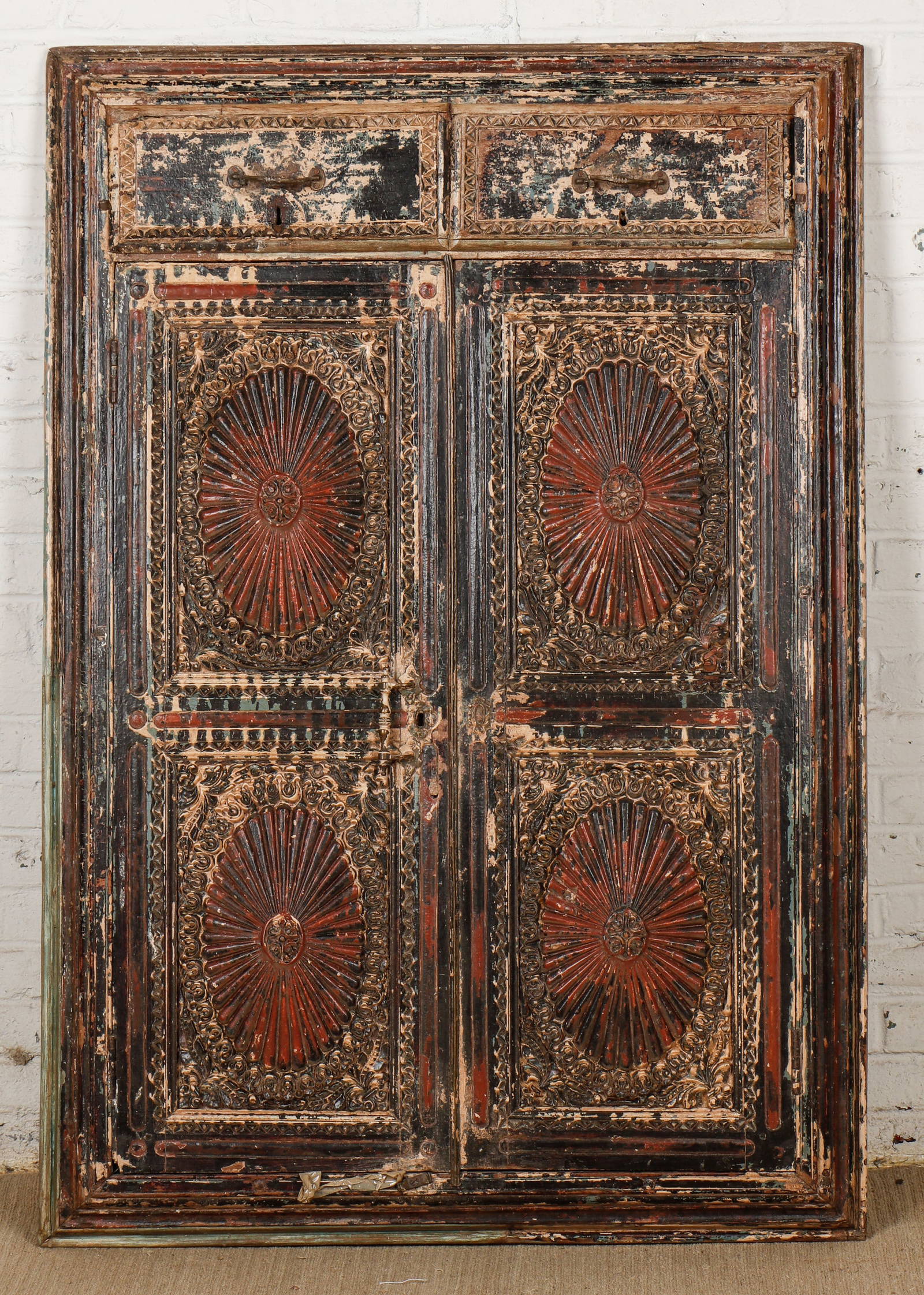 Antique Indian Architectural Window Frame With Shutters, 56'' X 39" Auction