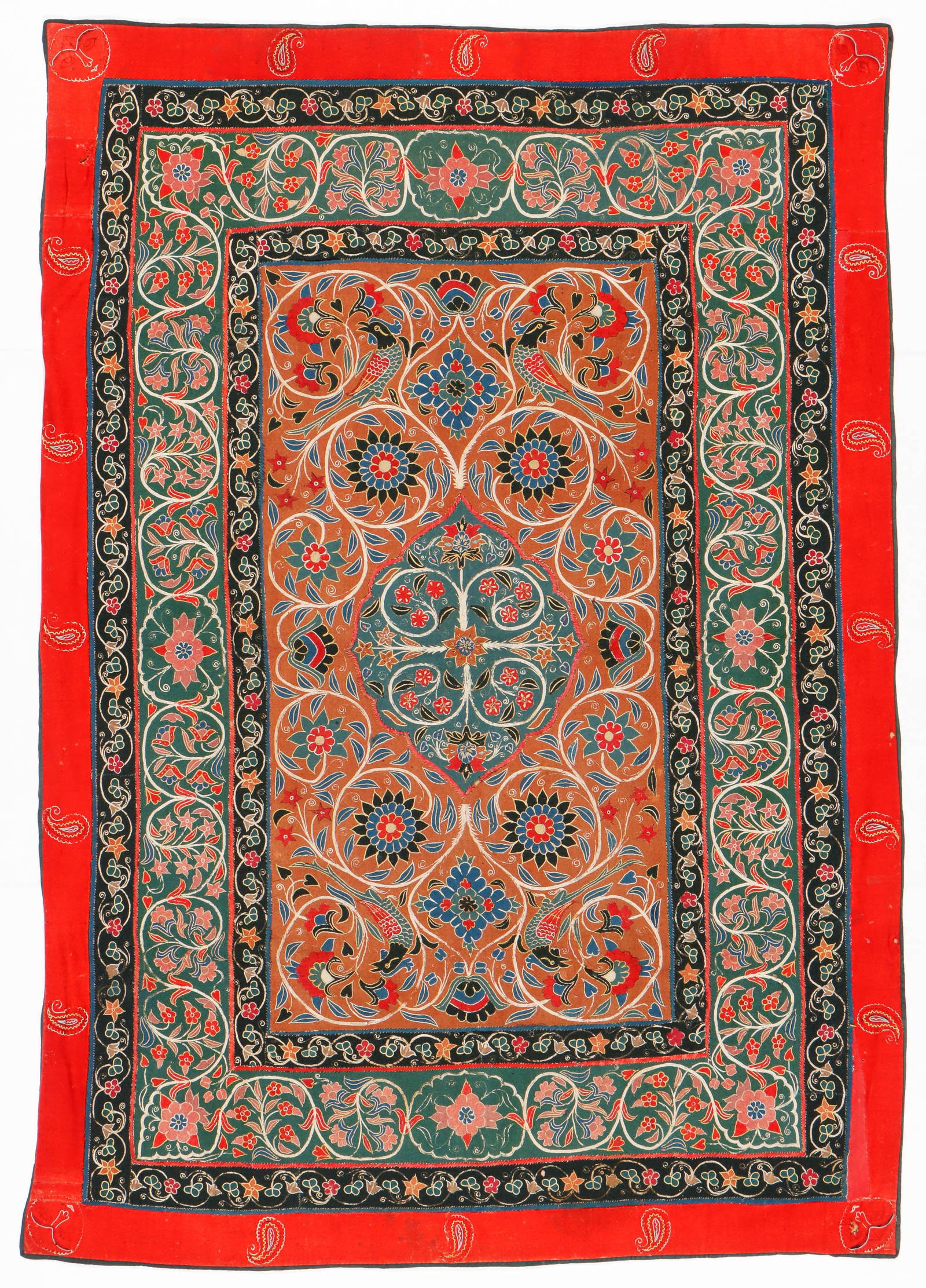 Fine 19th C. Persian Resht Embroidered Textile Hanging Auction