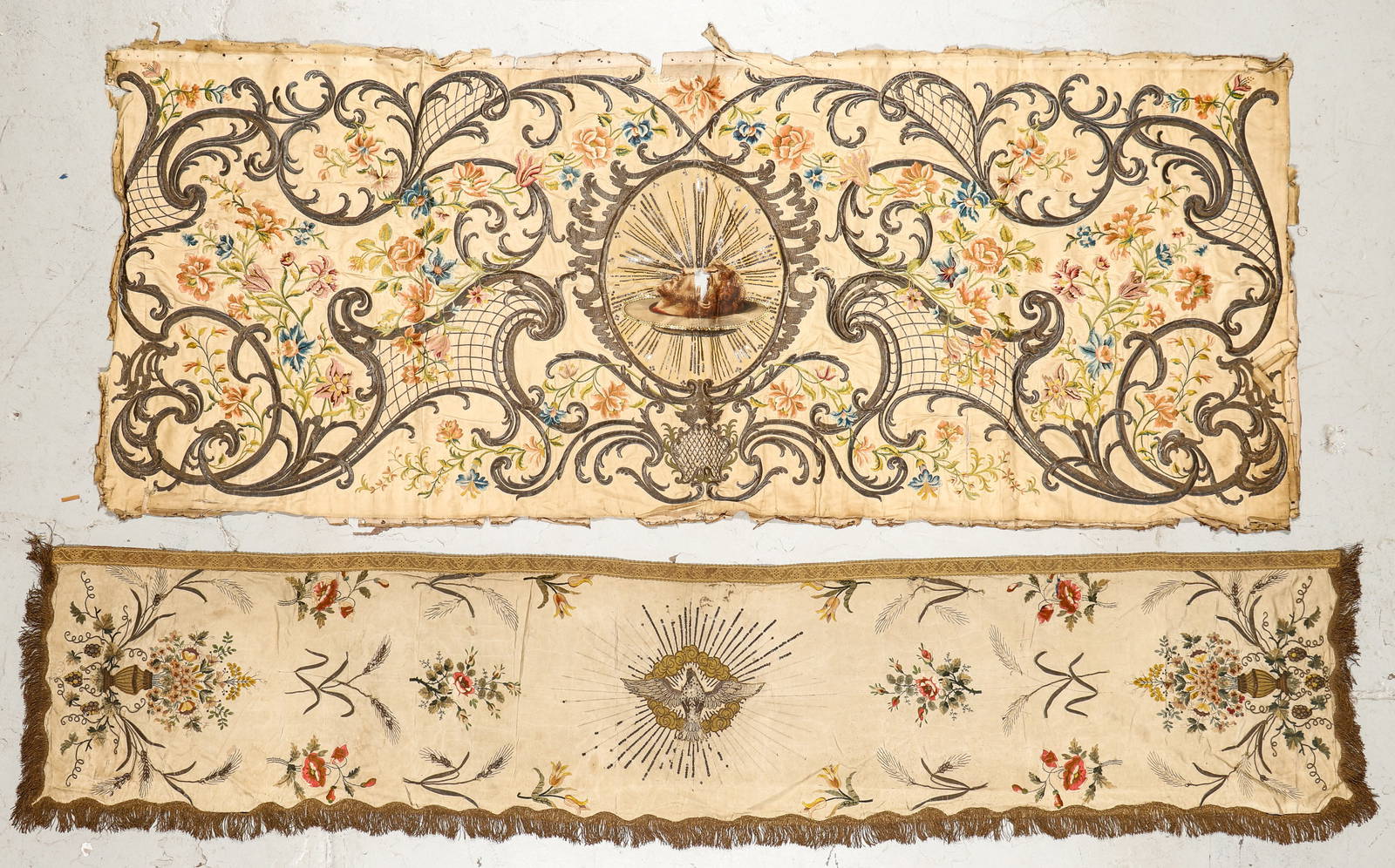 2 Antique Embroidered Altar Cloths, 18th/19th C. Auction