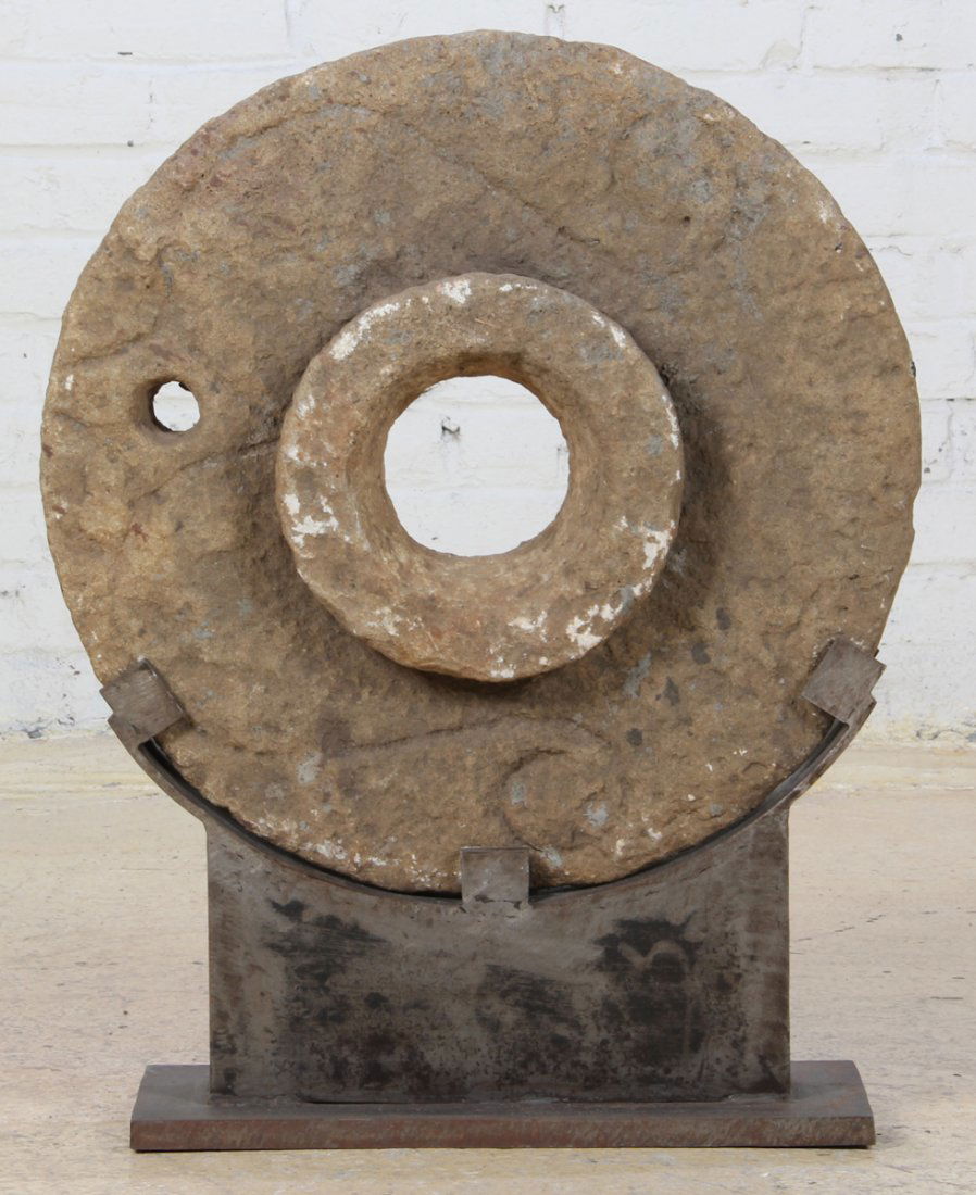 Antique Stone Grinding Wheel with Stand