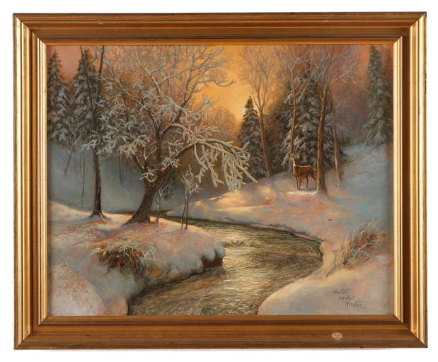 Walter Haskell Hinton (1886 1980) "deer In A Snowy Woods"