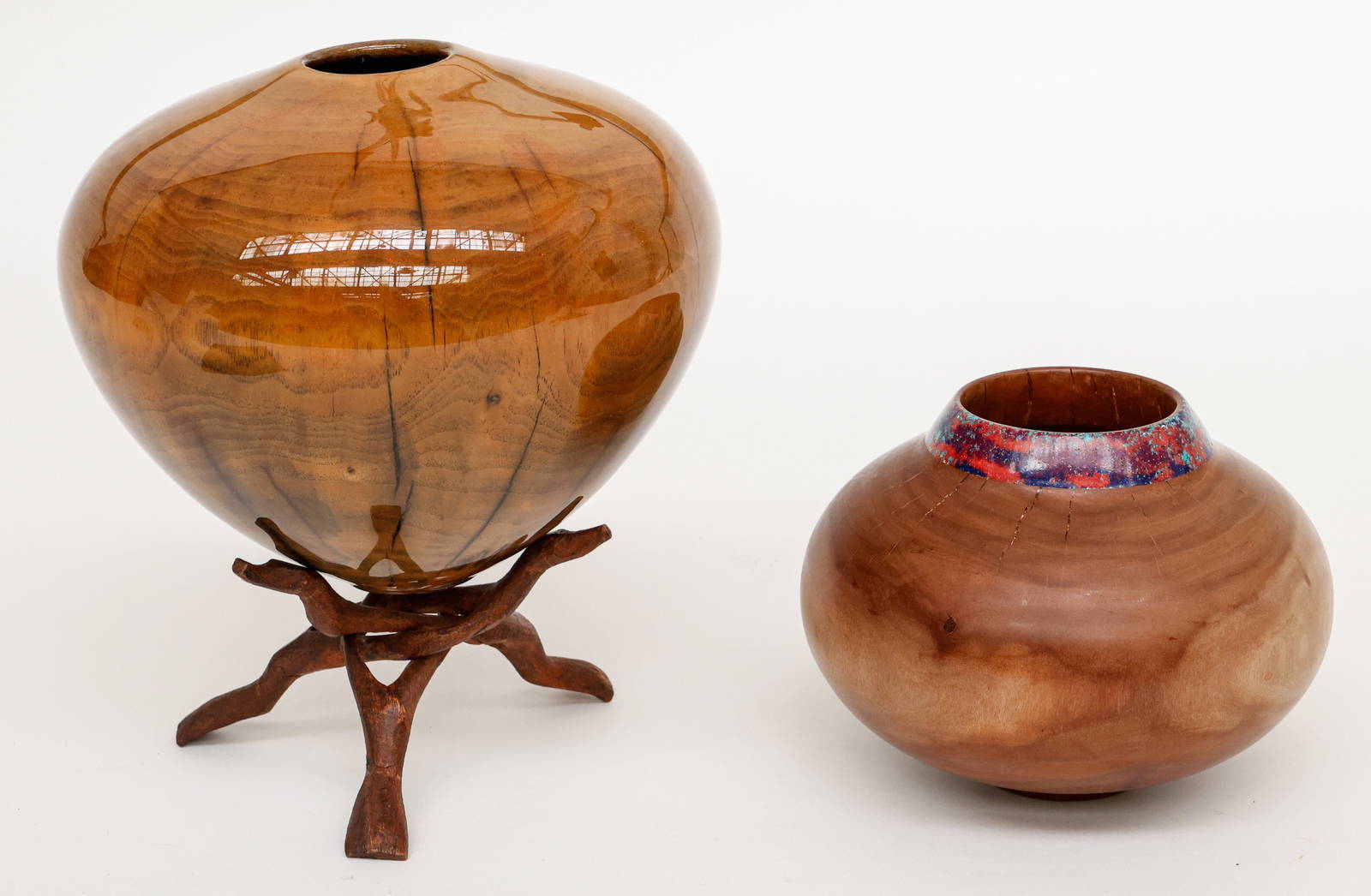 Marc Wroe 2 Turned Wood And Stone Inlaid Vessels Auction