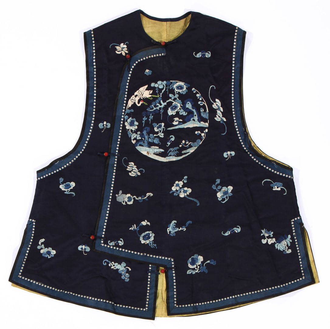 Chinese Silk Embroidered Vest, Qing Dynasty. Auction