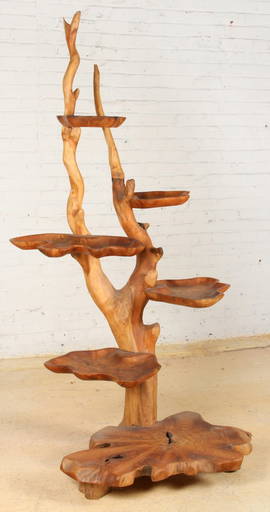Large Artisan Carved Wood "tree Shelf"