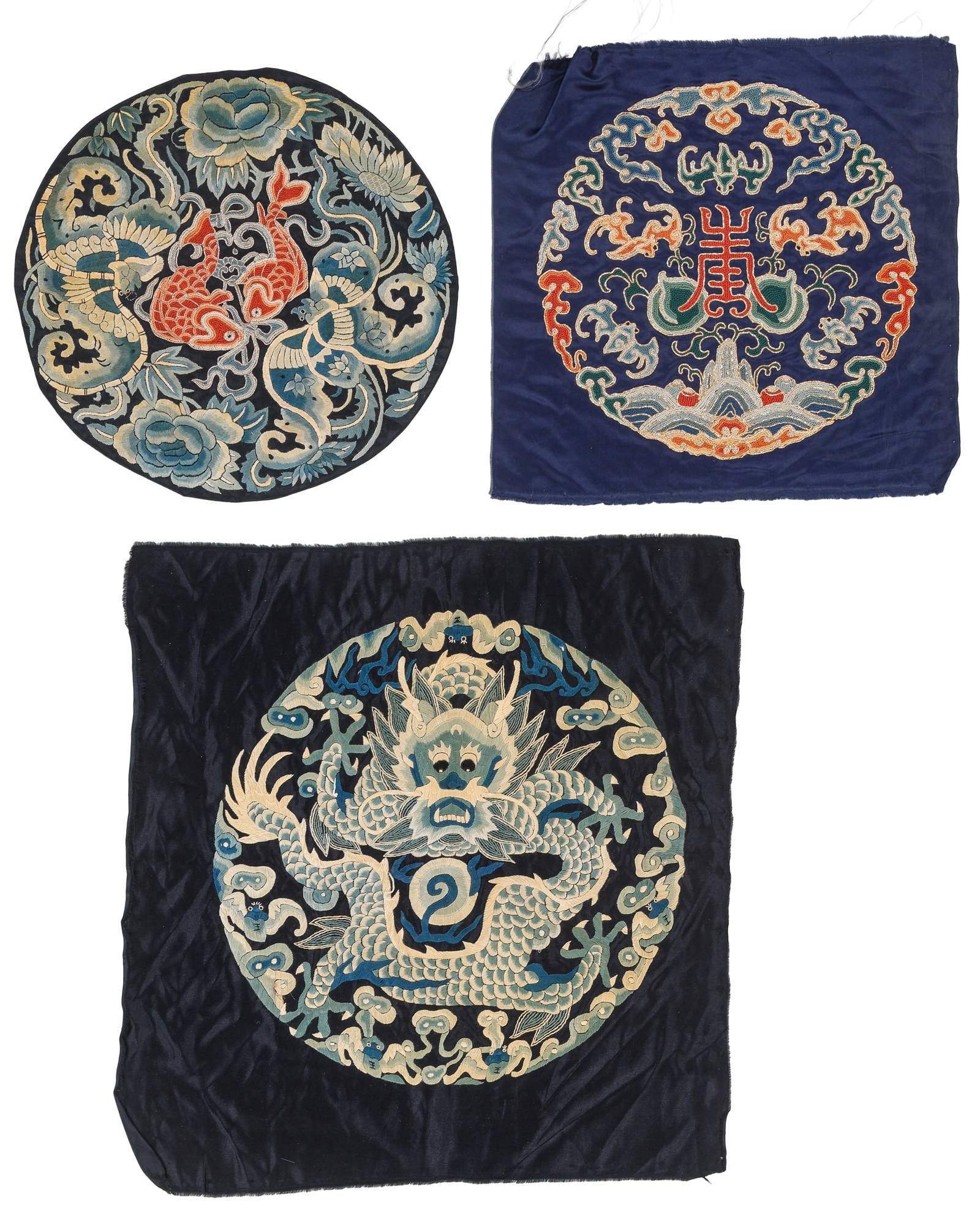 Antique Chinese Silk Embroidered Roundels Auction