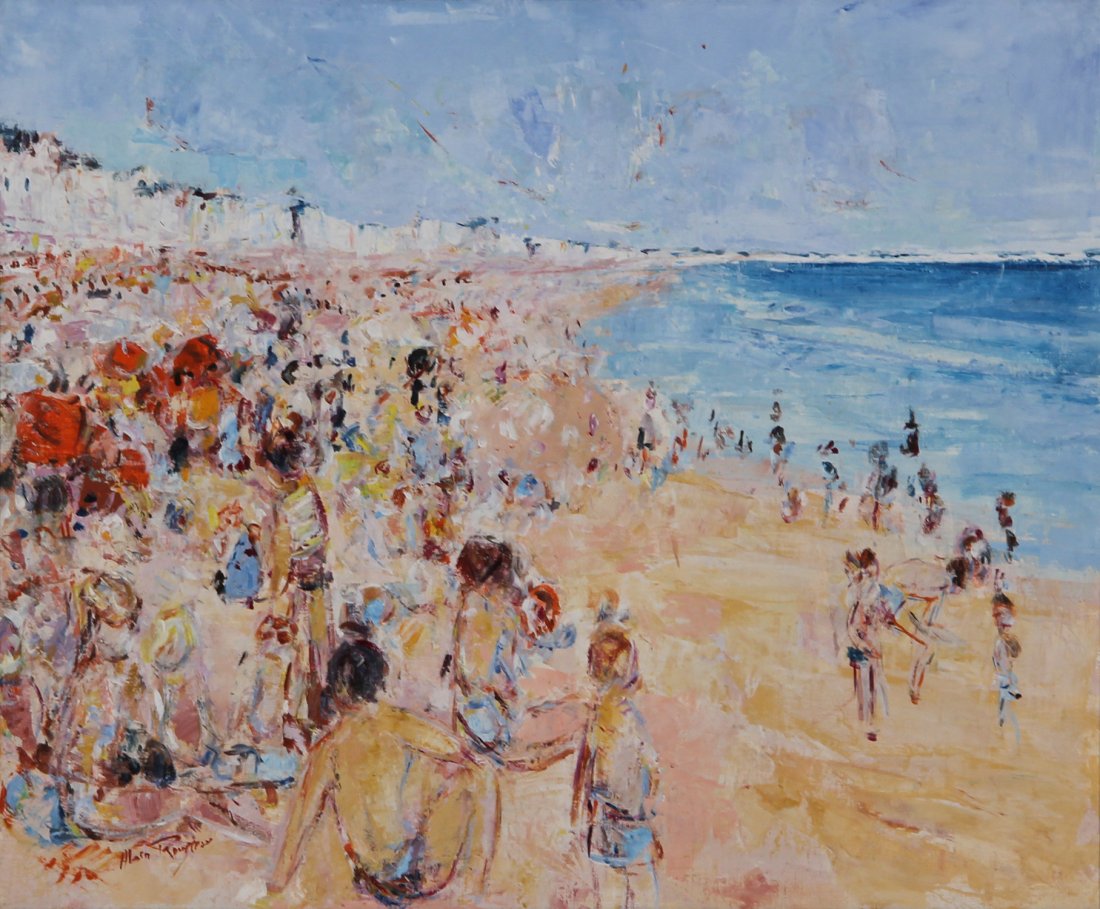 Alain Rousseau, impressionist beach scene, oil