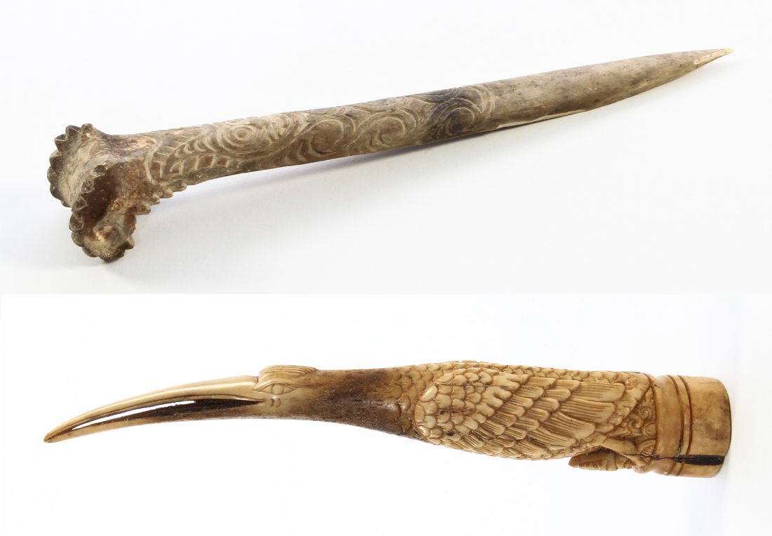 Cassowary Femur Bone Dagger and Carved Antler in the Sh