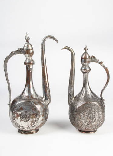 Two Antique Safavid Style Tinned Copper Spouted Pots
