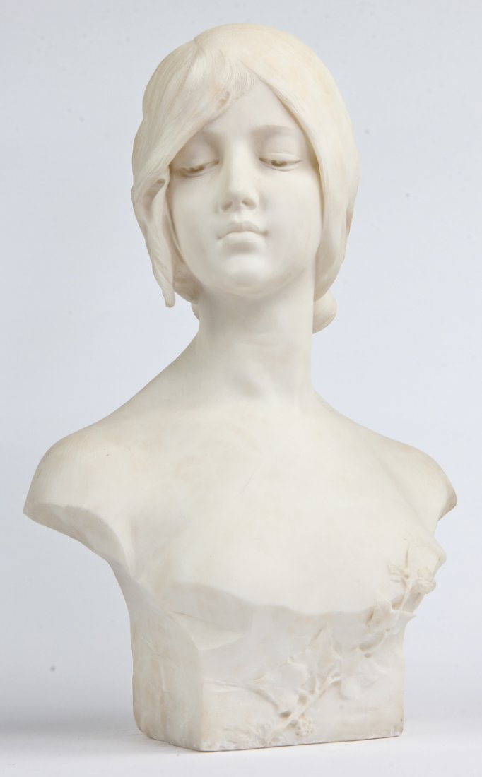 Emilio Fiaschi Marble Bust of a Young Lady