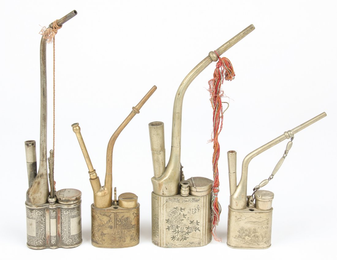 4 Antique Chinese and Thai Opium Pipes