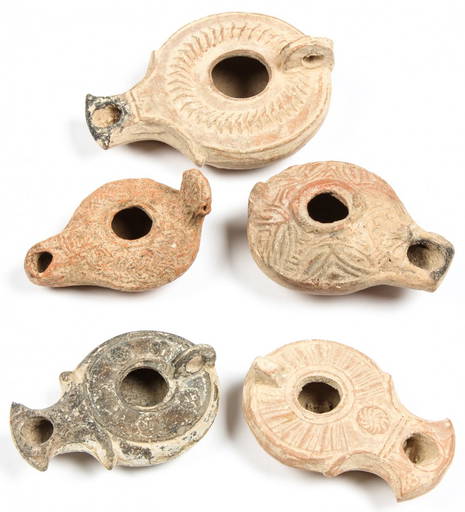 5 Herodian And Talmudic Jewish Oil Lamps