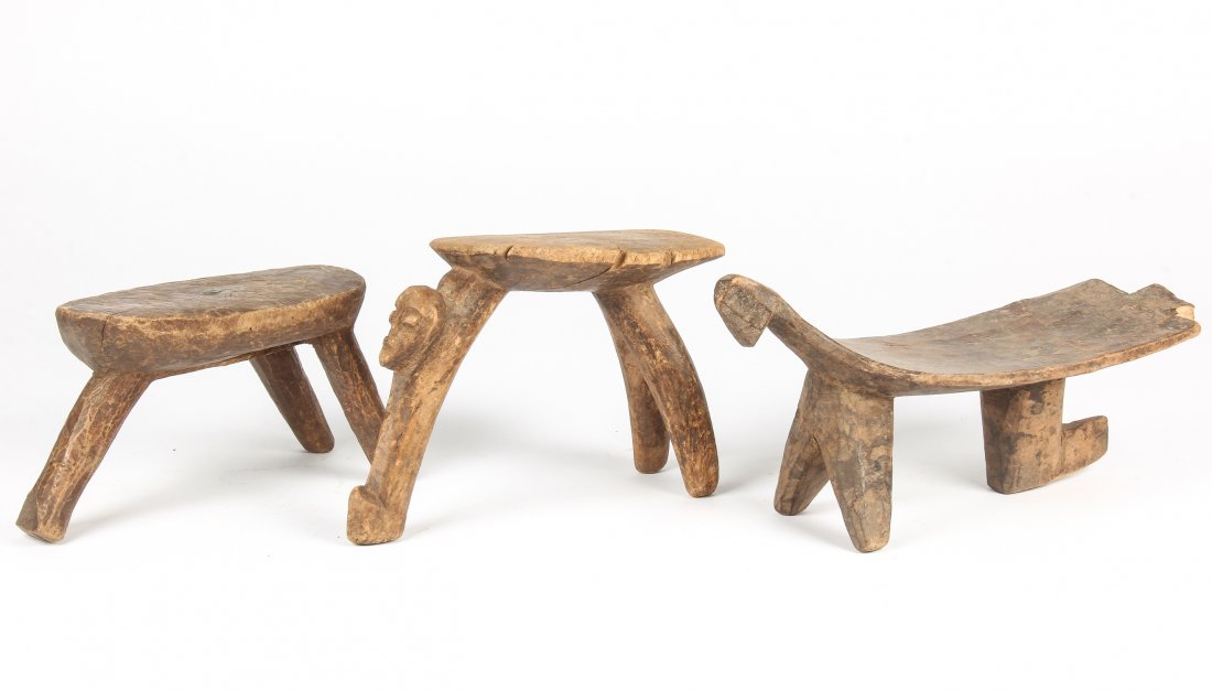 3 Old West African Village Stools