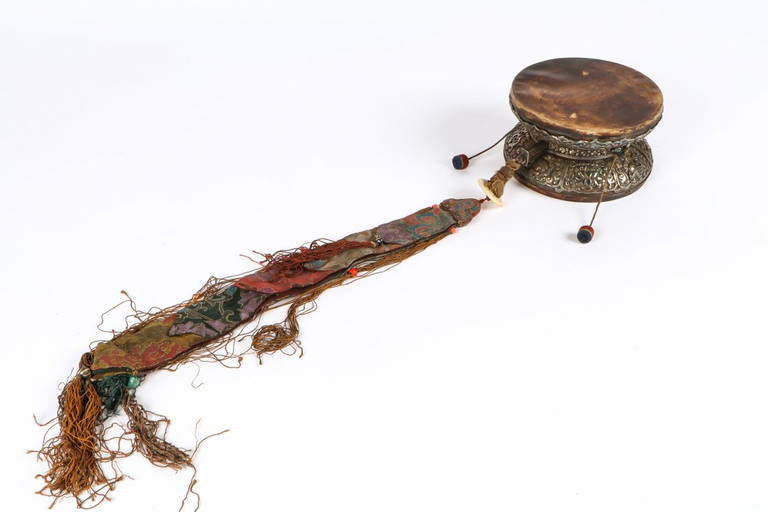 Tibetan Silver Mounted Damaru