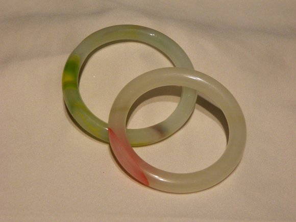 Pair Of Chinese Mixed Color Jade Bangles