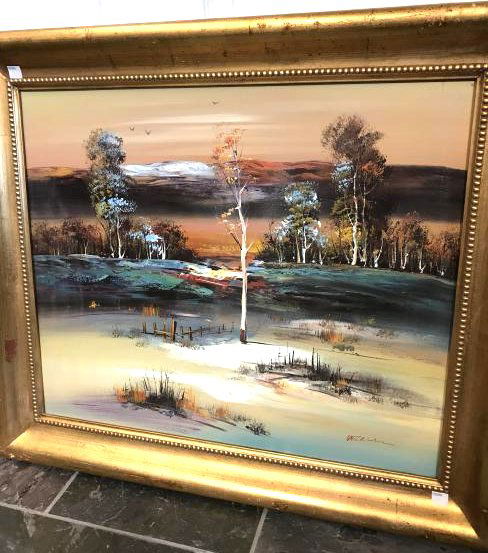 City Scene Oil on Canvas Painting T. Carson 44" x 56"