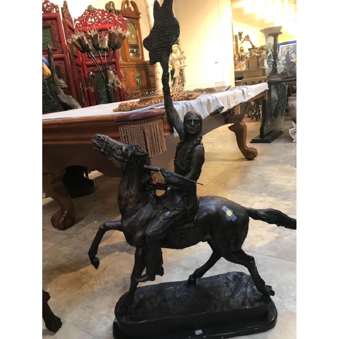 Large Bronze Statue of Indian on Horse