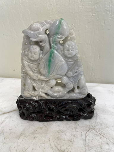 Small Hand Carved Jade Statue Children, Fruit