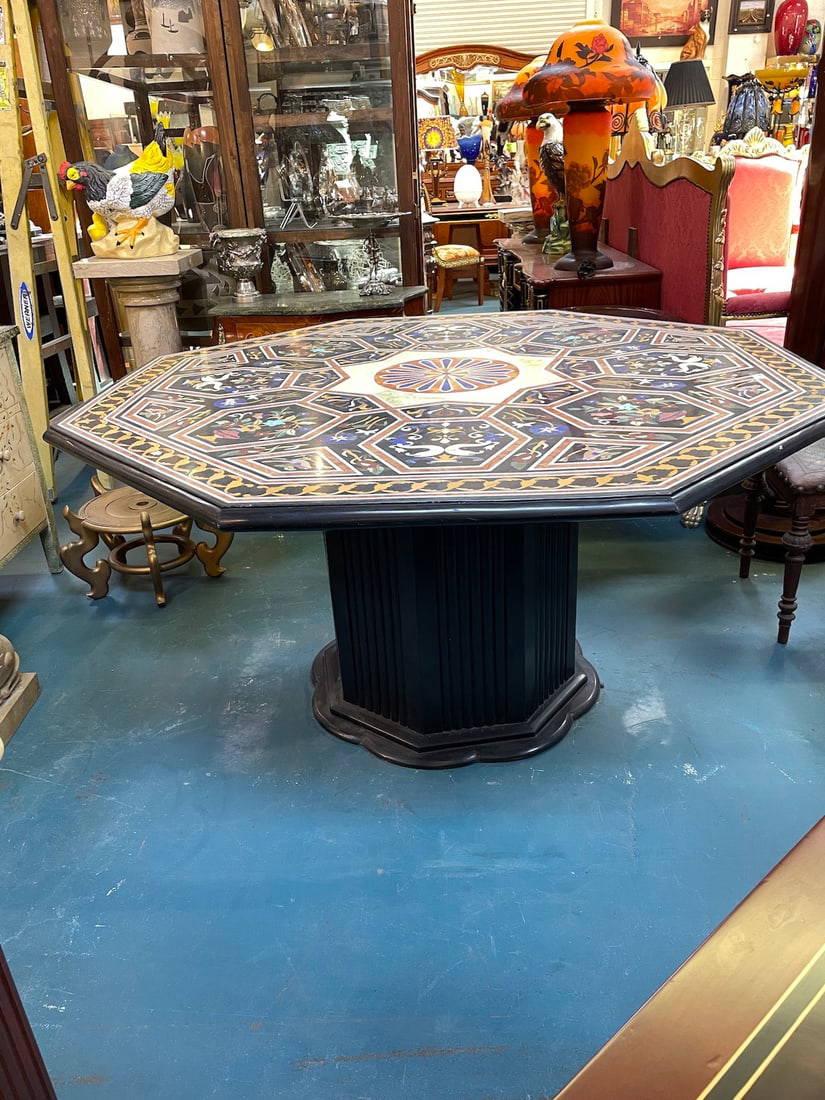 Pietra Dura Octagon-shaped Table, Signed Auction