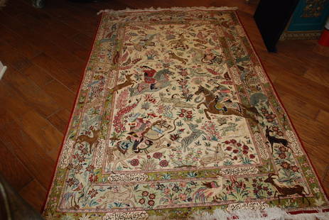 Persian Tabriz Hunting Scene Carpet