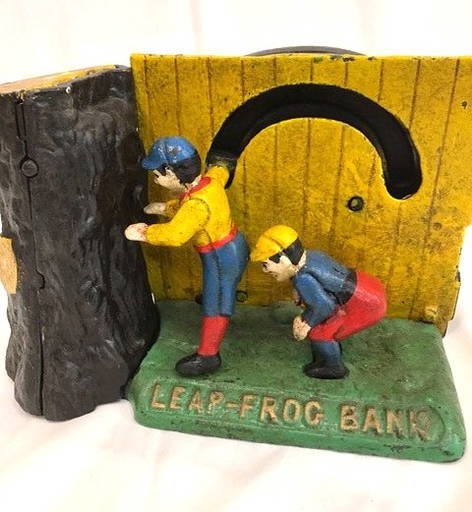 Antique Cast Iron Leap Frog Bank