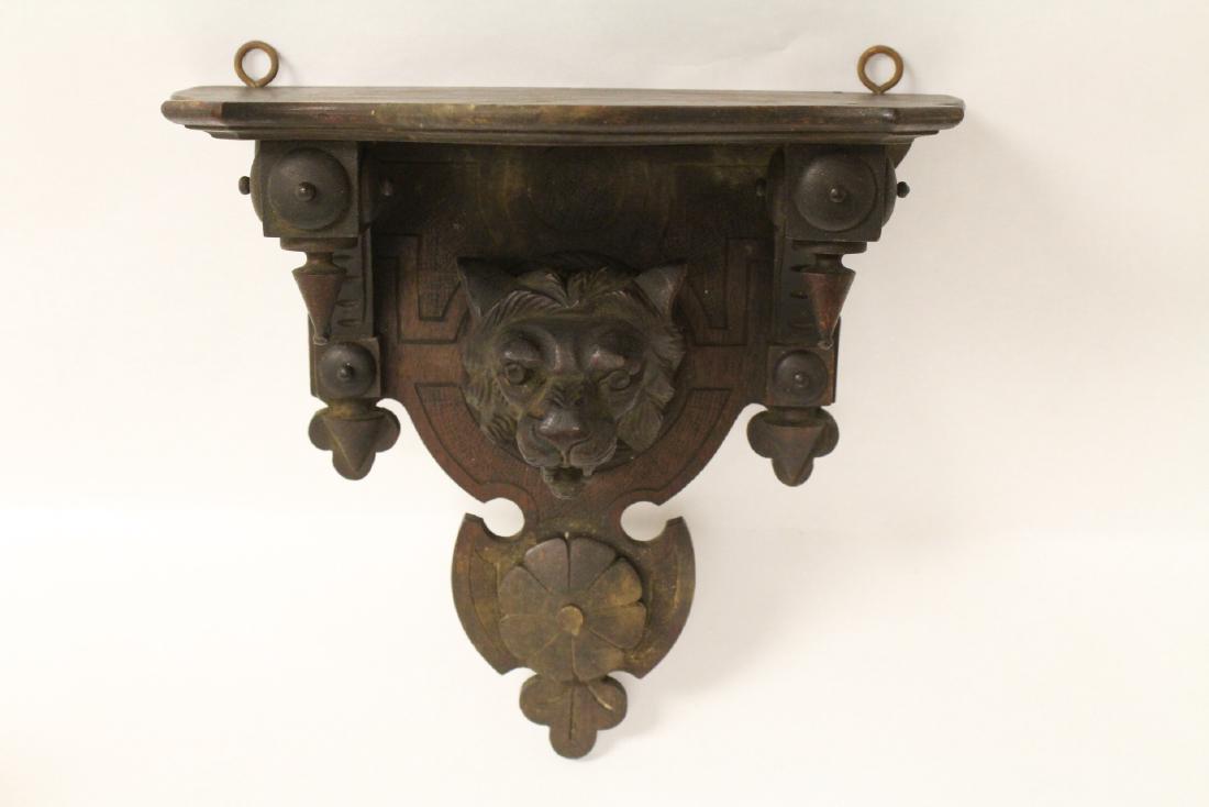 Antique Oak Wall Shelf With Tiger Motif