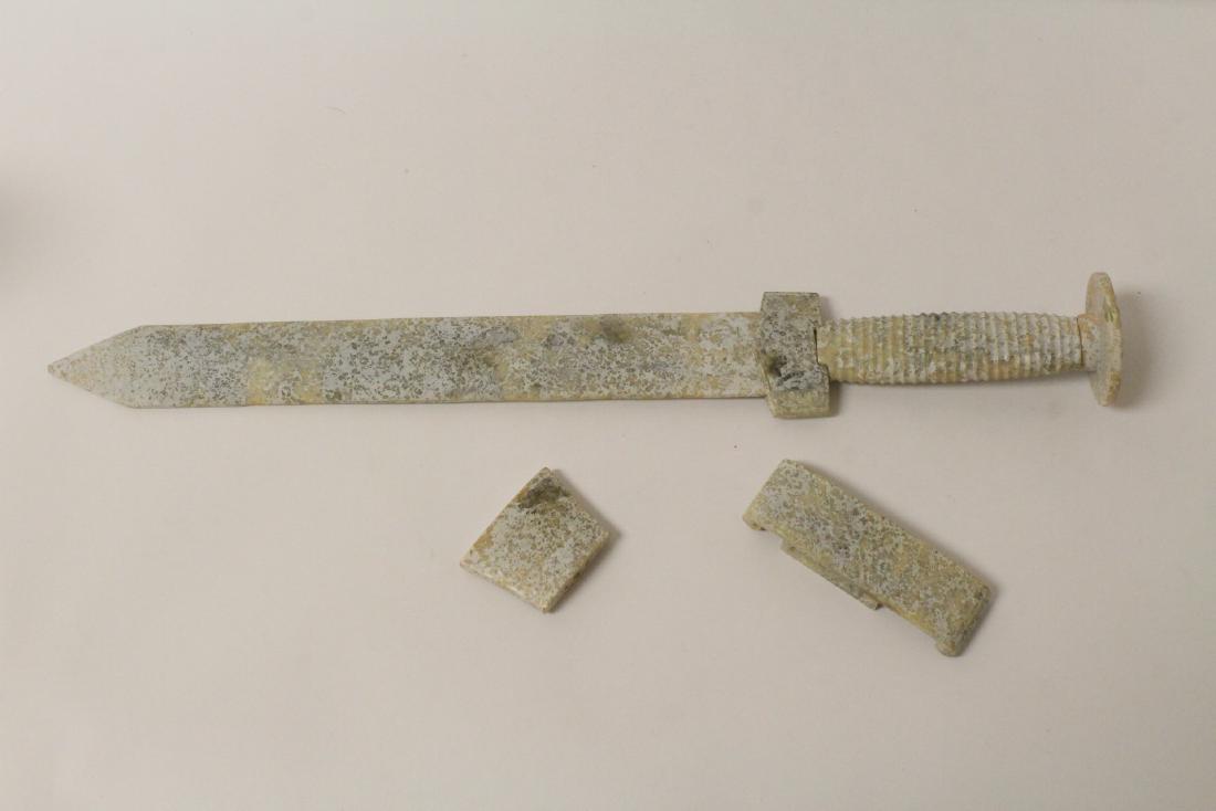 Chinese jade carved sword & 2 jade carvings