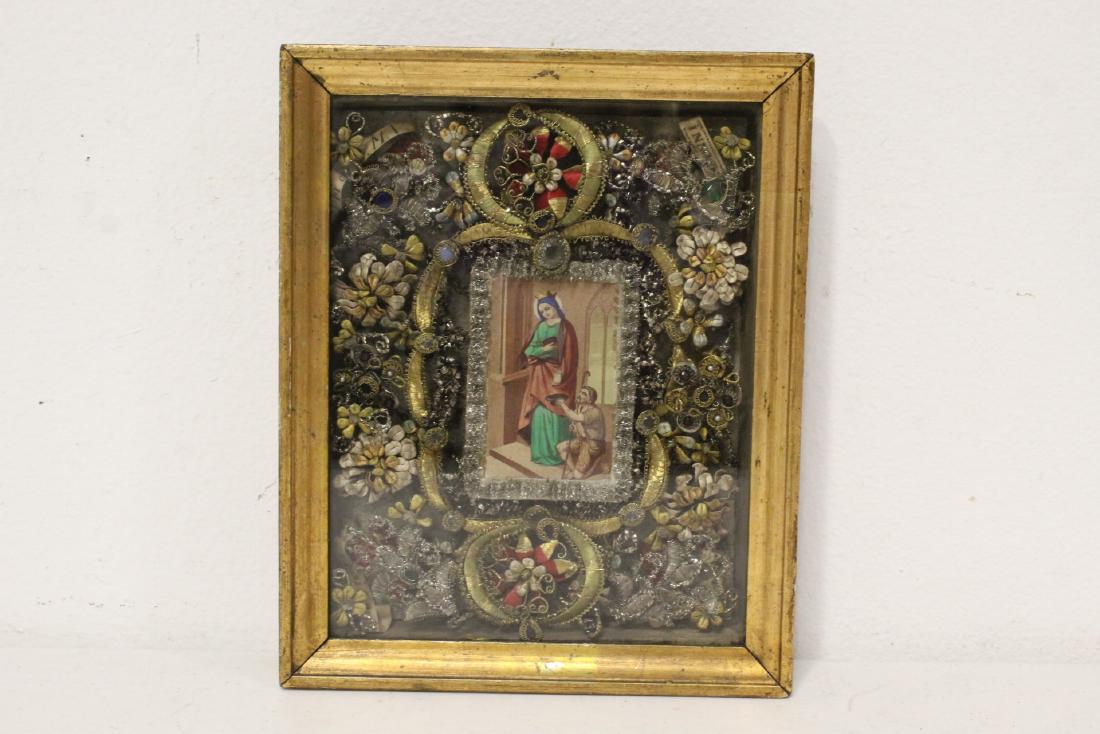 A beautiful antique retablo in gilt frame