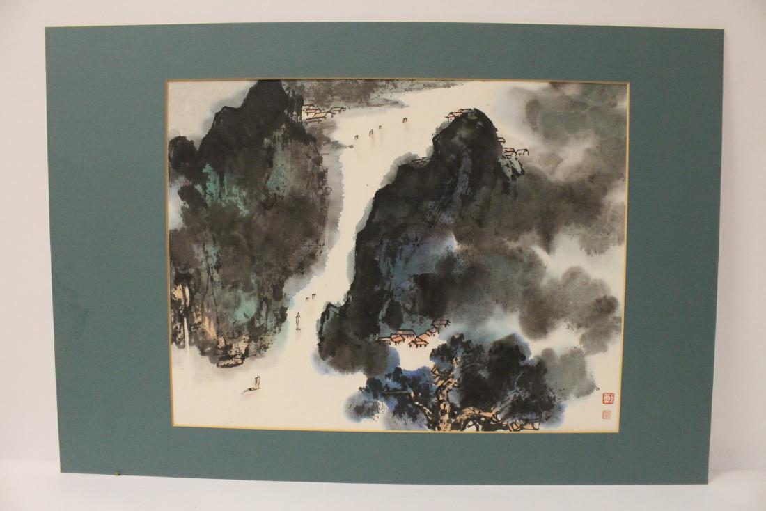 Chinese framed watercolor with artist chop mark