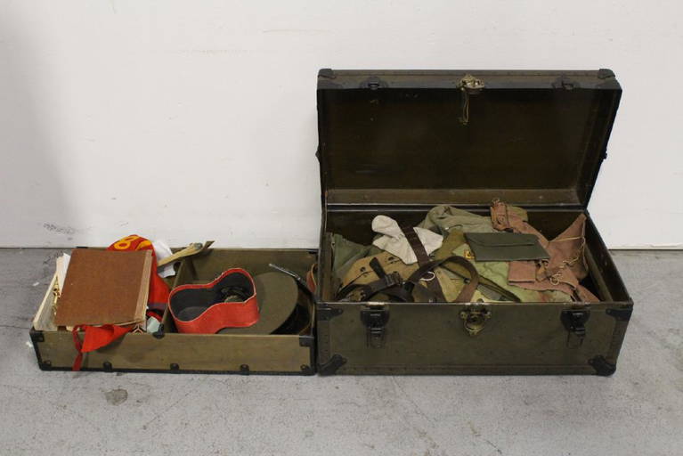 Wwi/wwii Military Trunk With Content