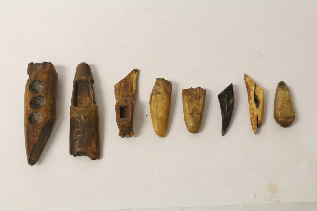 8 antique Indian bone(?) carved tools(?)