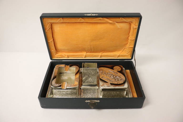 Early 20th C. Japanese Silverplate Smoking Set